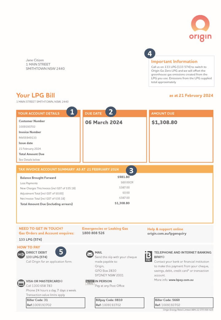 LPG - How To Read Your Bill - Origin Energy