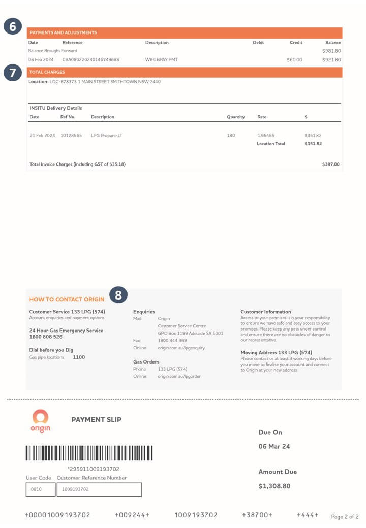 LPG - How To Read Your Bill - Origin Energy